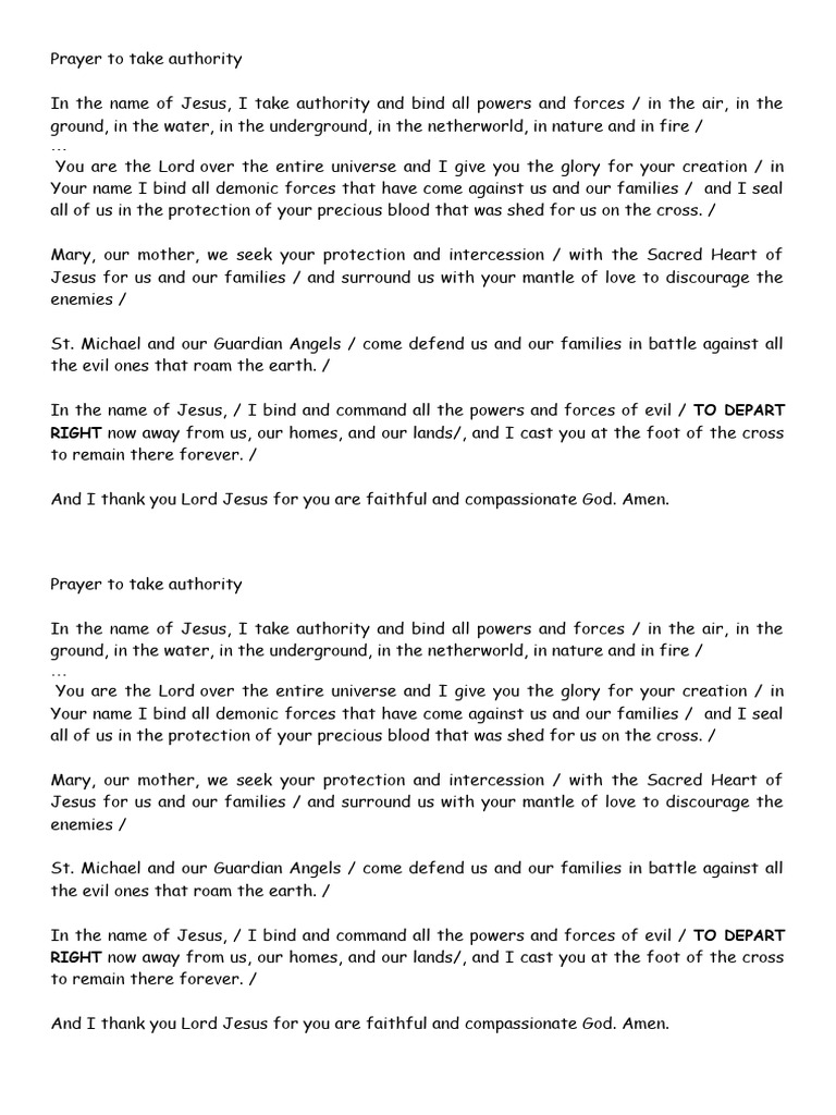 Prayer To Take Authority | PDF