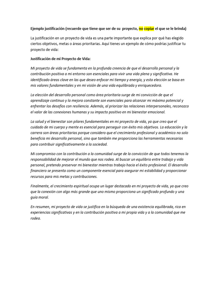 Ejemplo Justificación | PDF | Autosuperación | Estilo de vida