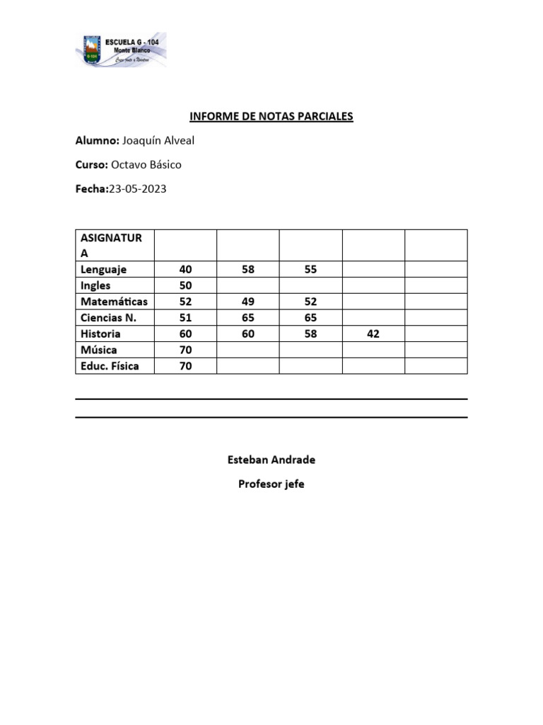 Informe De Notas Parciales Pdf Science
