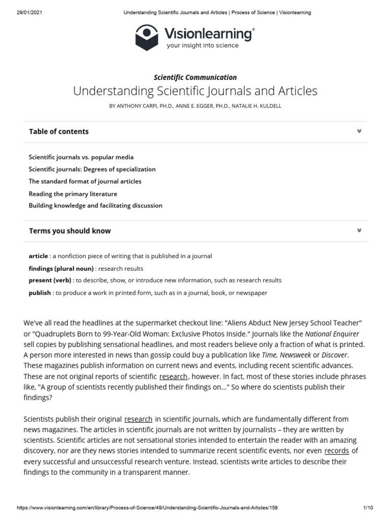 Understanding Scientific Journals and Articles - Process of Science ...