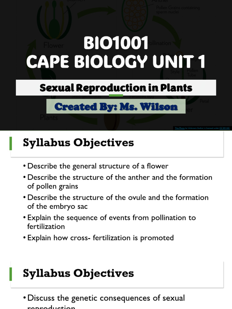 CAPE Biology Unit 1 - 16–Reproduction in Plants CAPE (Wilson ...