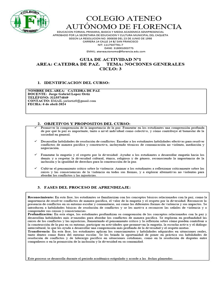 Actividades para la Cátedra de Paz | PDF | Familia | Paz