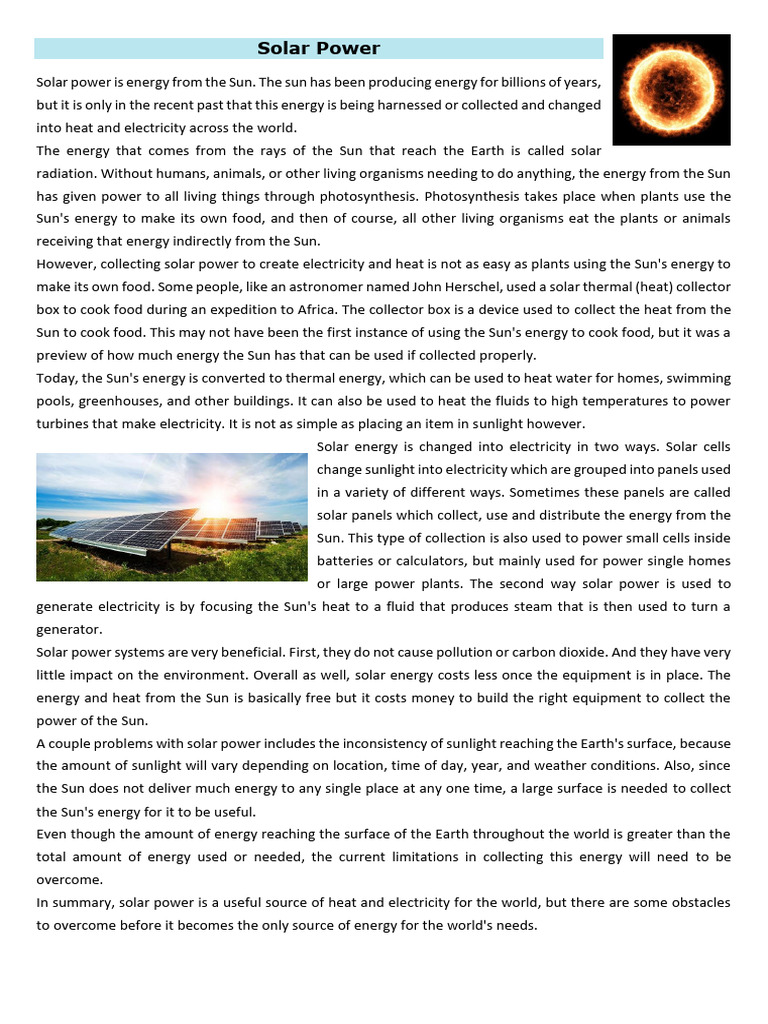 Solar Power | PDF | Solar Energy | Sun