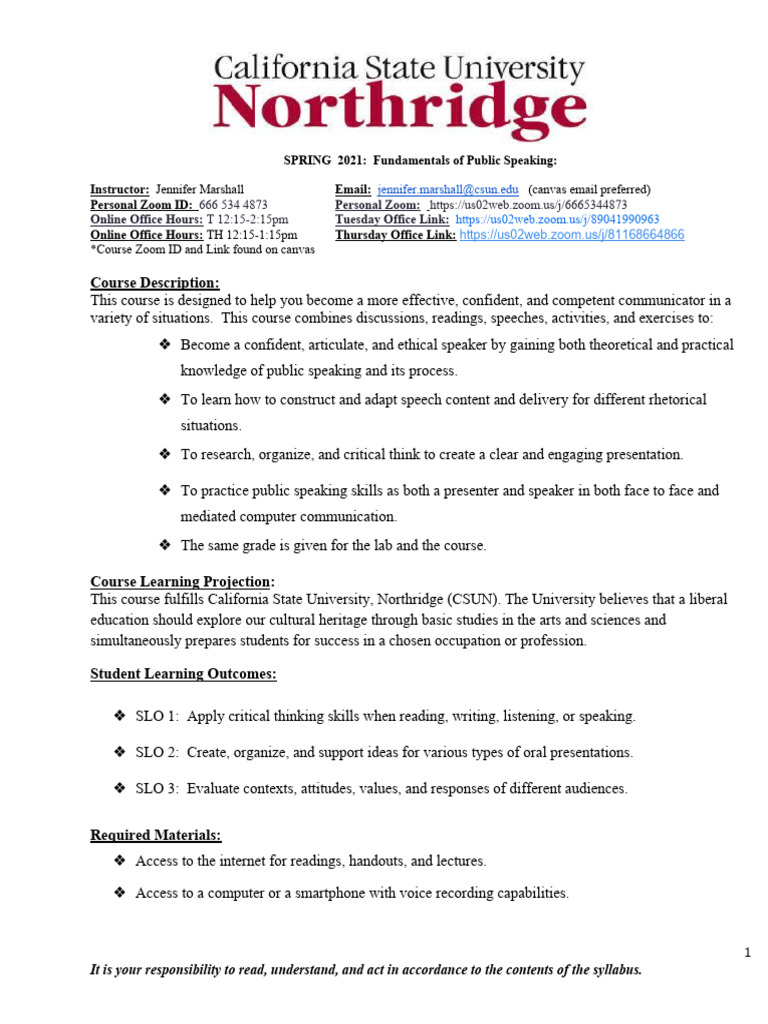 COMS 151 Spring 2021 Syllabus | PDF | Public Speaking | Rhetoric