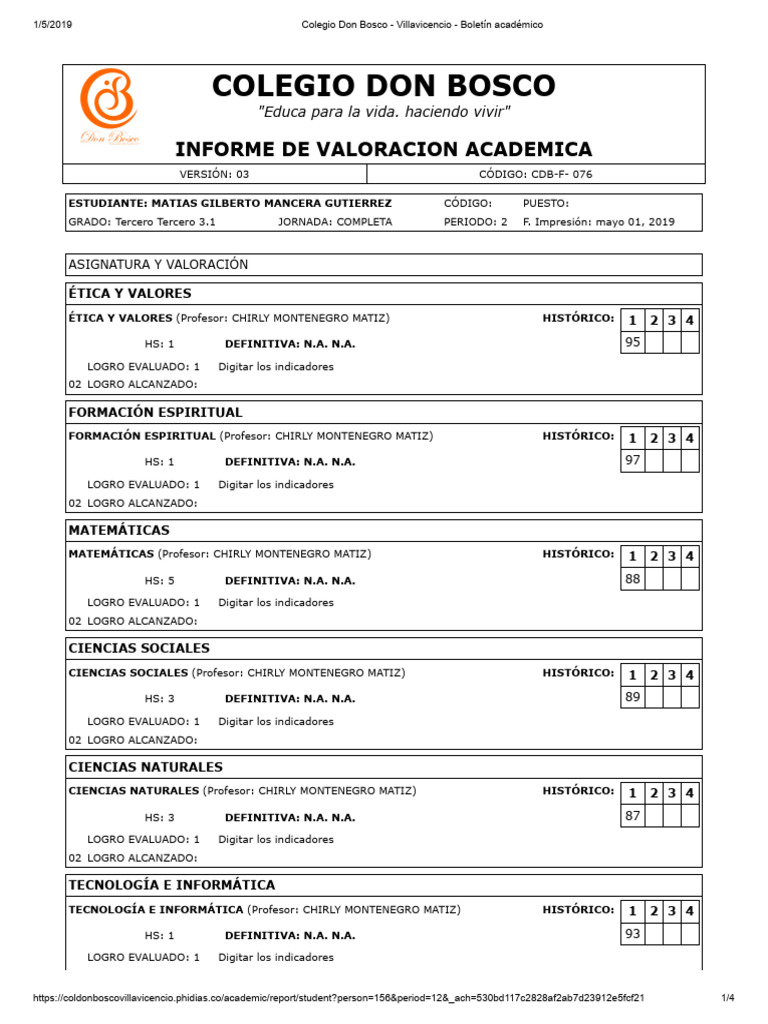 Colegio Don Bosco - Villavicencio - Boletín Académico Periodo 1 2019 ...