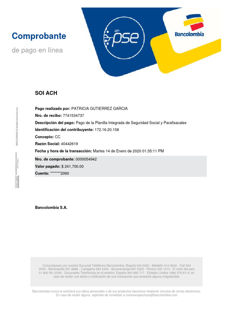 Comprobante De Pago Soi Dic 2019 Pdf