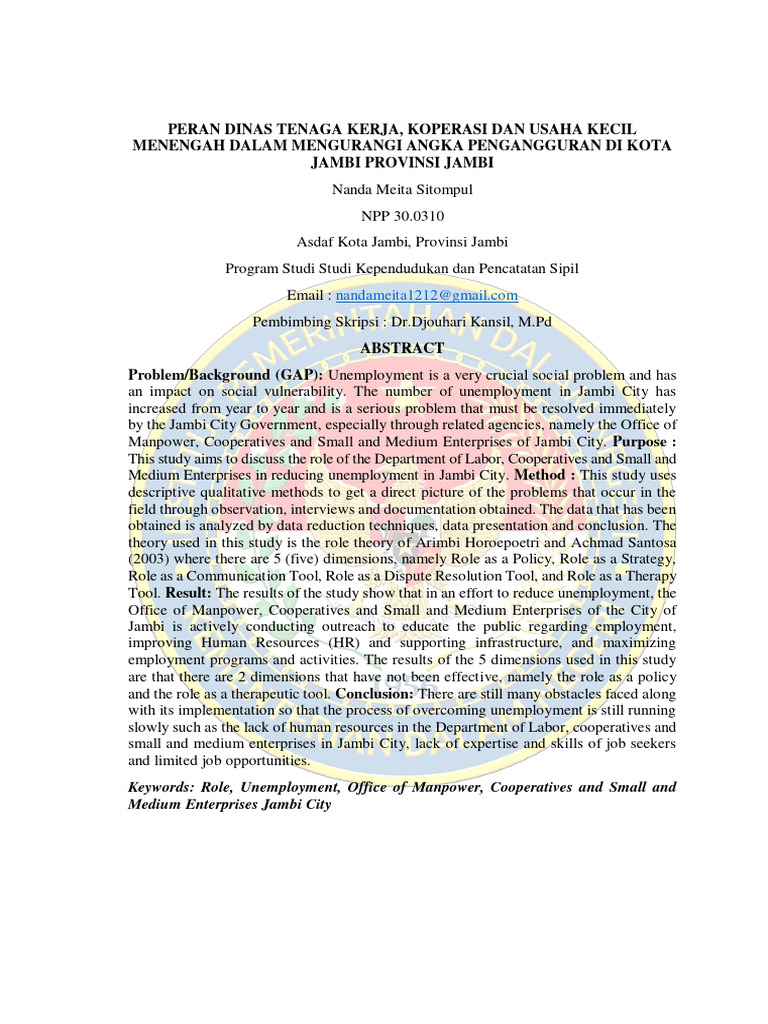 Nanda Meita Sitompul - 30.0310 - Peran Dinas Tenaga Kerja, Koperasi Dan UKM Dalam Mengurangi ...
