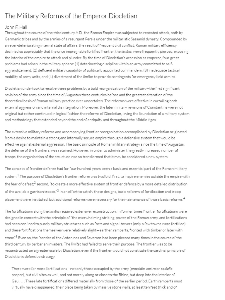 The Military Reforms of The Empoeror Diocletian | PDF | Roman Legion ...