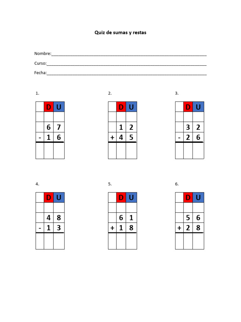 Quiz de Sumas y Restas | PDF