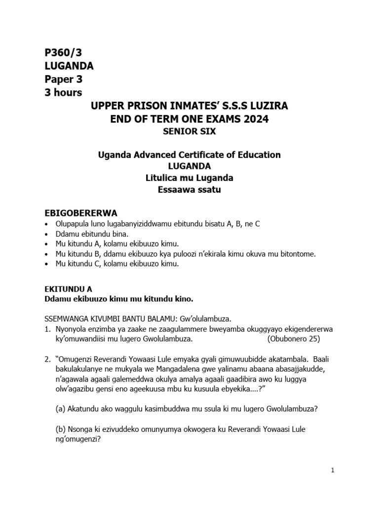 S.6 Luganda 3-2 | PDF | Uganda | Bantu