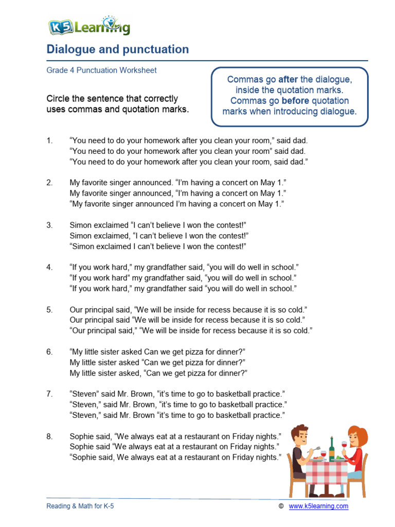 Grade 4 Dialogue Punctuation Worksheet | PDF | Notation | Linguistics