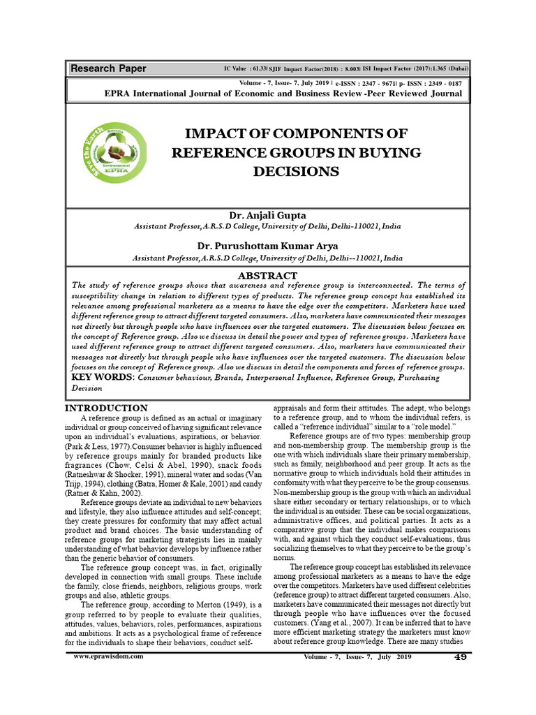 Impact of Reference Groups on Buying Decisions | PDF | Behavior ...