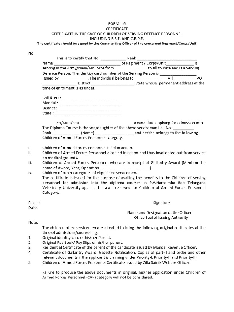Form 6 | PDF | Corps | Military
