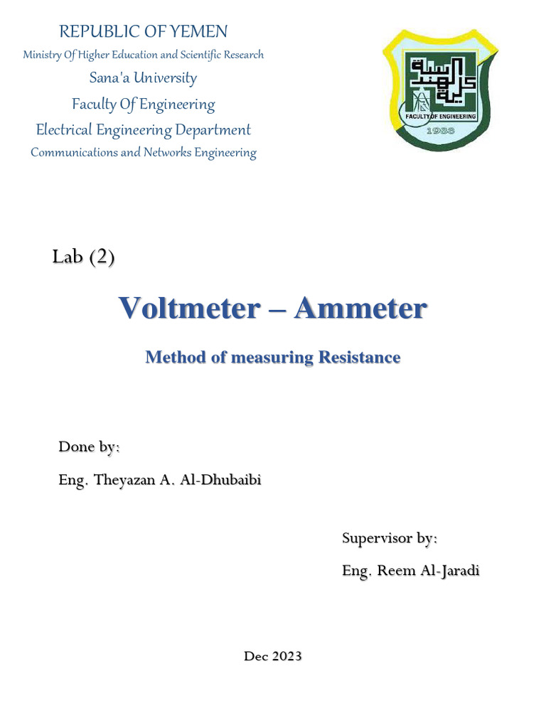 Experiment Voltmeter – Ammeter Method of measuring Resistance | PDF ...