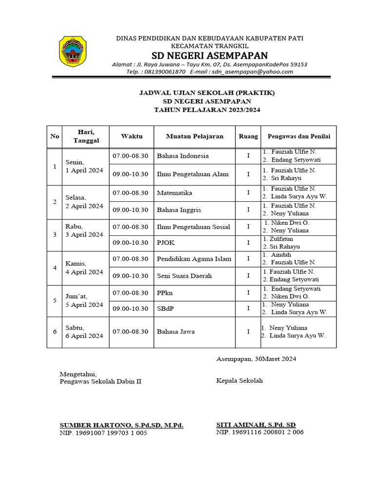 Jadwal Ujian Praktik 2023-2024 | PDF