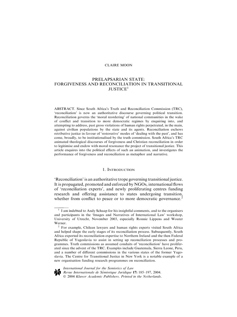 Claire Moon. Prelapsarian State. Forgiveness and Reconciliation in ...