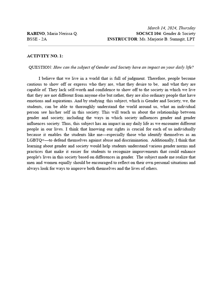 RABINO, Maria Nerissa - SOCSCI 104 Act. 1 | PDF