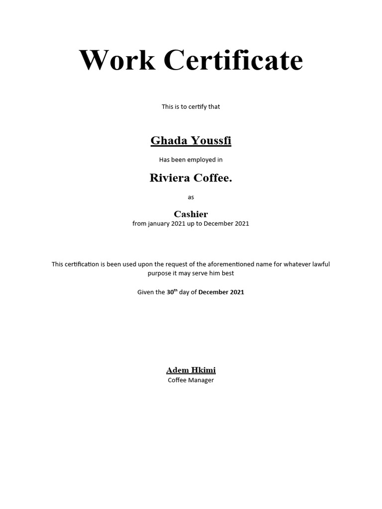 Work Certificate | PDF