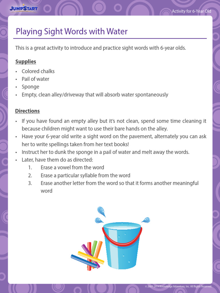 Fun Water Activity for Sight Words | PDF | Language Arts & Discipline ...