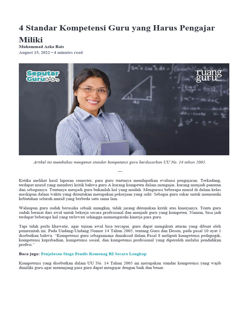 4 Standar Kompetensi Guru Yang Harus Pengajar Miliki | PDF | Karier & Perkembangan