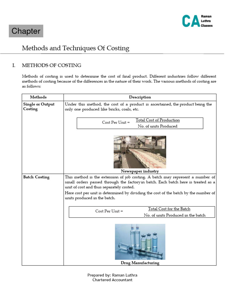 Methods and Techniques of Costing | PDF | Business | Economies