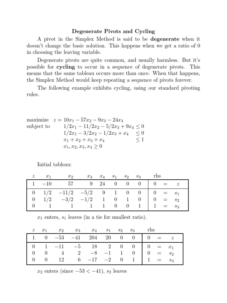 Simplex Method: Degeneracy & Cycling | PDF | Numerical Analysis ...