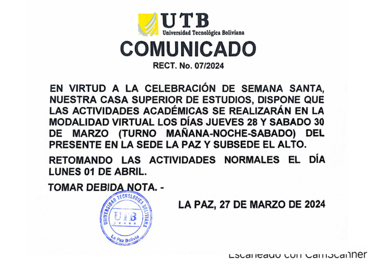 Comunicado Rectorado 07-2024 | PDF