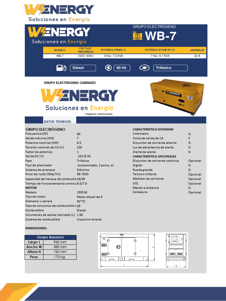 Ficha Tecnica Wenergy - Modelo WB-7 | PDF | Corriente alterna | Poder (Física)
