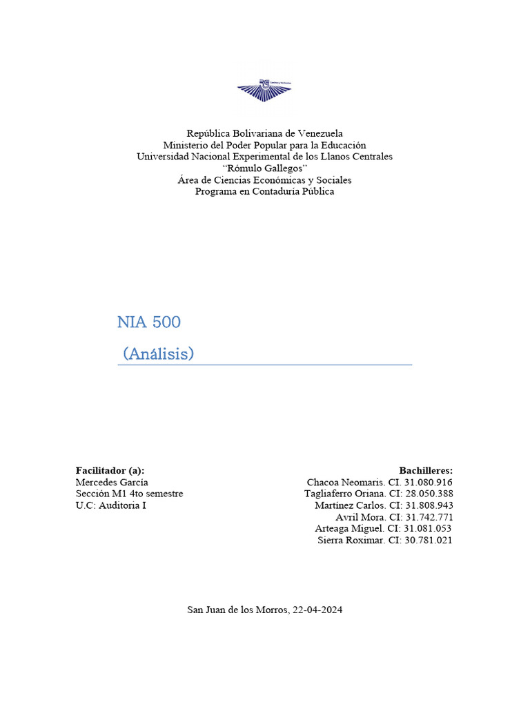 Análisis Auditoria I (NIA 500) | PDF | Auditoría | Contralor
