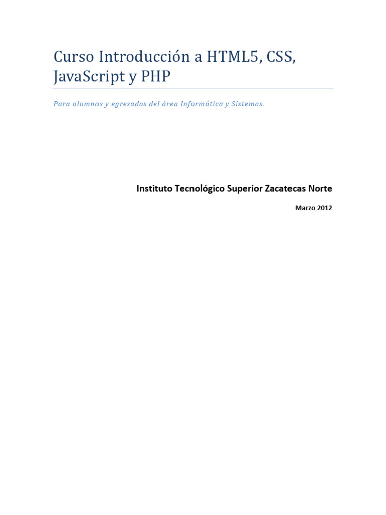 Curso Introduccio N A HTML5, CSS, JavaScript y PHP | PDF | Script Java | Php
