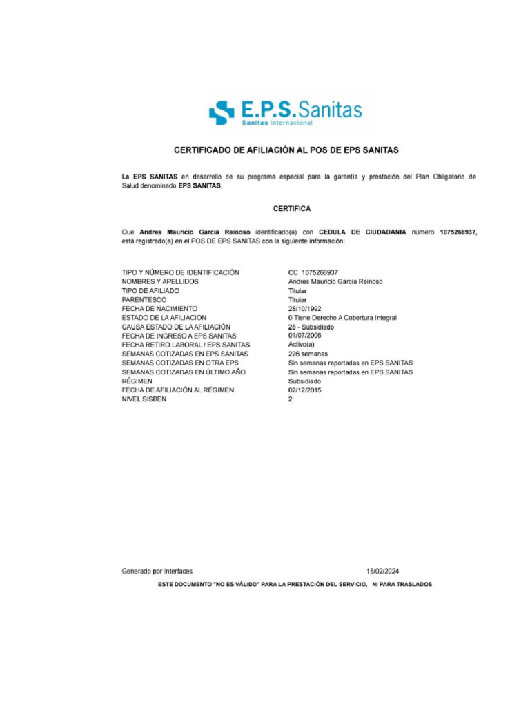 CERTIFICADO EPS | PDF