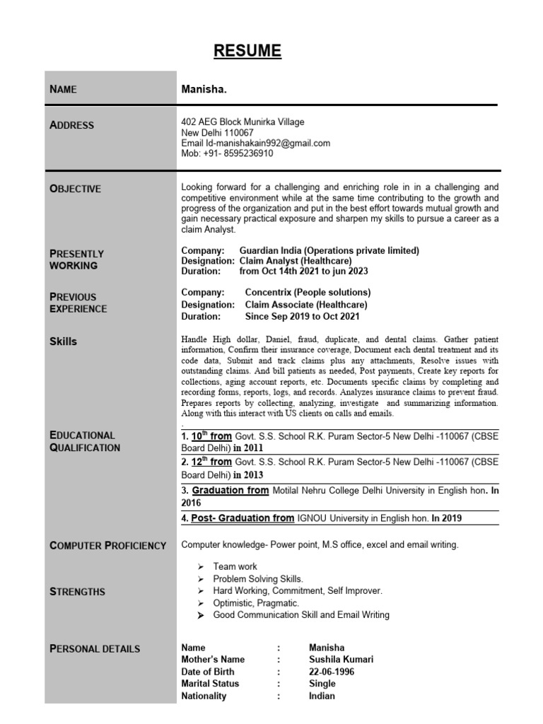 Manisha Updated Resume2 | Download Free PDF | Health Care