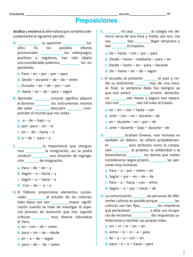 2018 rv4s U3 Ficha Adicional Preposiciones | PDF | Universo | Ciencias del comportamiento