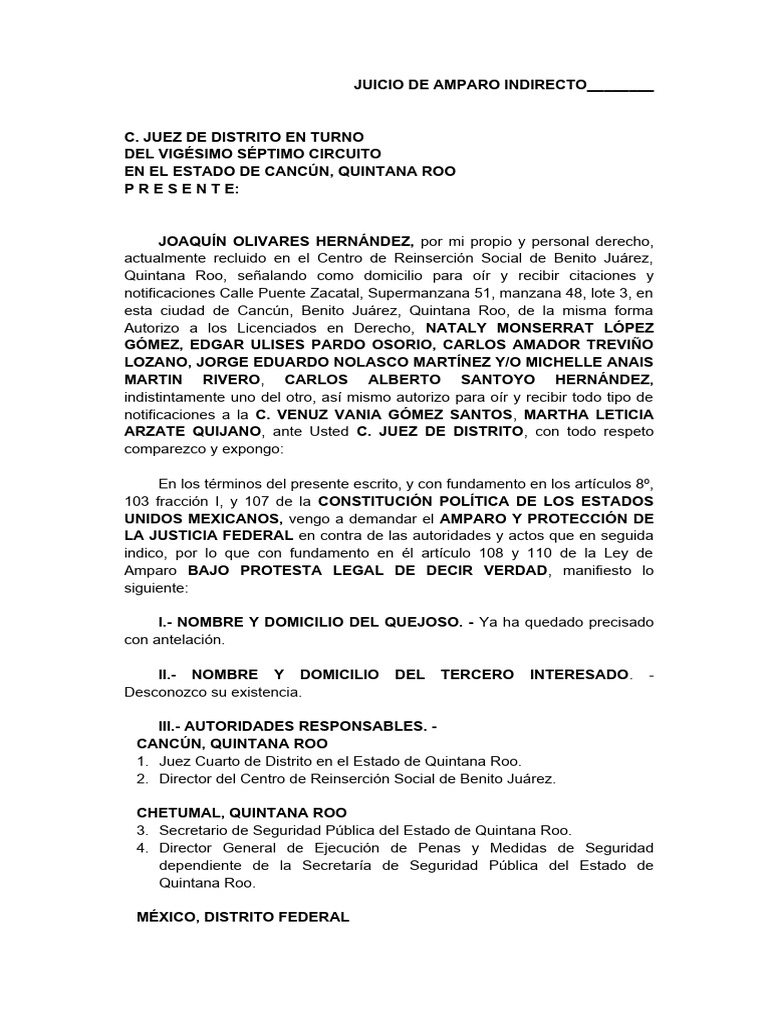 Amparo por Traslado Penitenciario Ilegal | PDF | Prisión | Violación