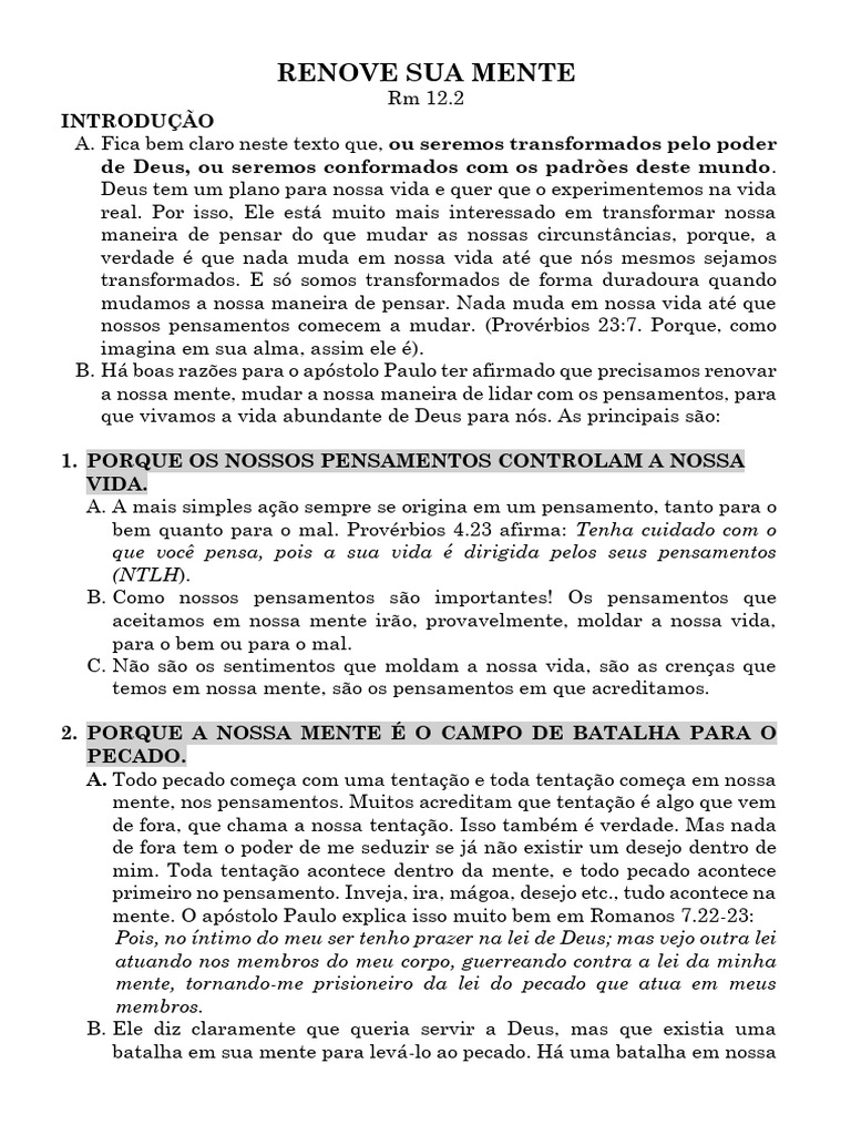 Renove Sua Mente | PDF | Pensamento | Mente Renove Sua Mente | PDF | Pensamento | Mente