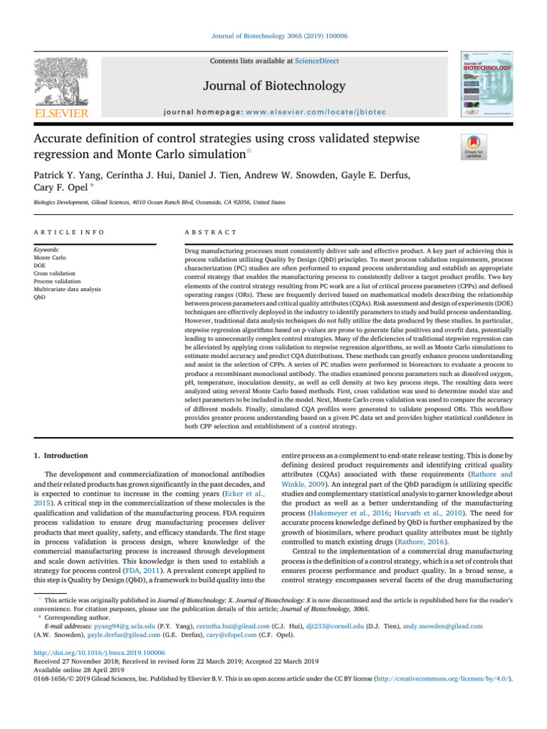 Accurate Definition of Control Strategies Using Cross Validated ... Accurate Definition of Control Strategies Using Cross Validated ...