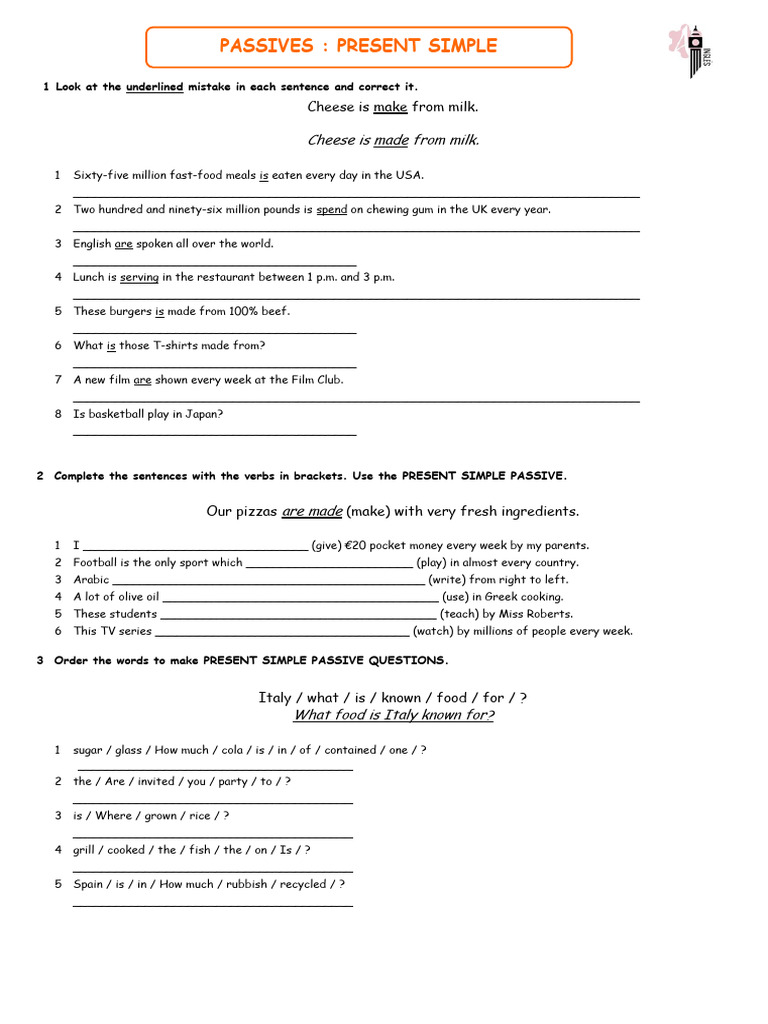 Lunes 20 Abril - Unit 6 - Presente Simple en Pasiva - Ejercicios | PDF | Foods | Cuisine