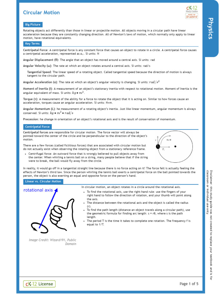 Circular Motion Study Guide | Download Free PDF | Rotation Around A Fixed Axis | Acceleration