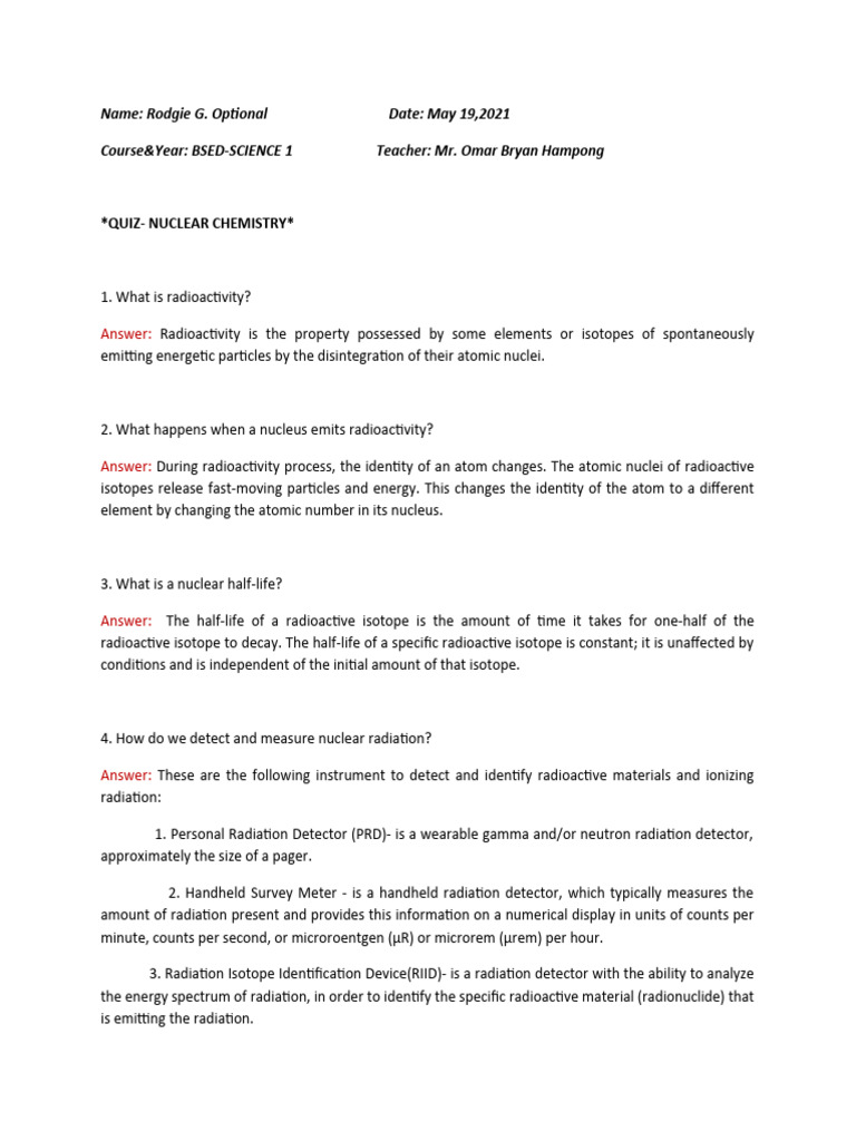 Nuclear Chemistry | PDF | Ionizing Radiation | Radioactive Decay