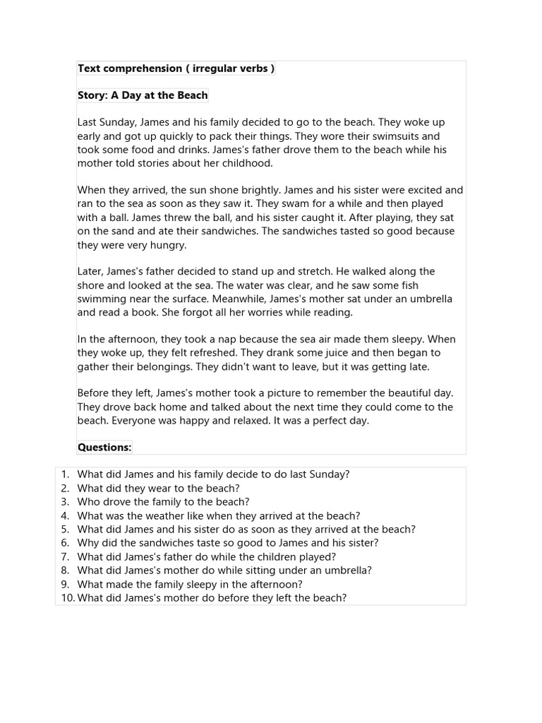 Text Comprehension - Irregular Verbs | PDF