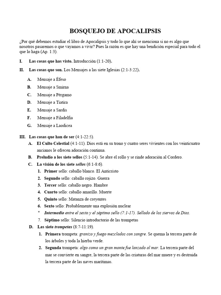 Bosquejo de Apocalipsis | Descargar gratis PDF | Libro de revelación ...