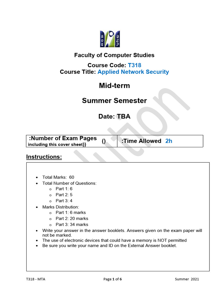 KSA T318 MTA FALL 2022 2023 Answer | PDF | Cryptography | Cipher