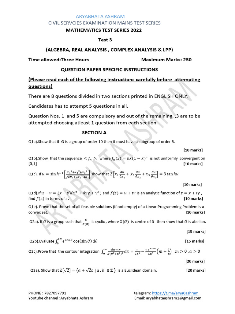 Test 3 Algebra, Real Analysis | PDF | Mathematical Analysis ...