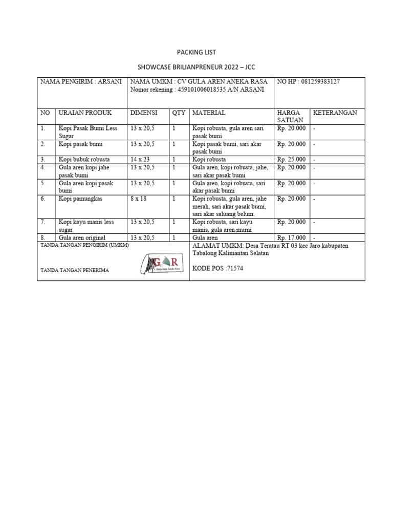 Packing List Qty 1 | PDF