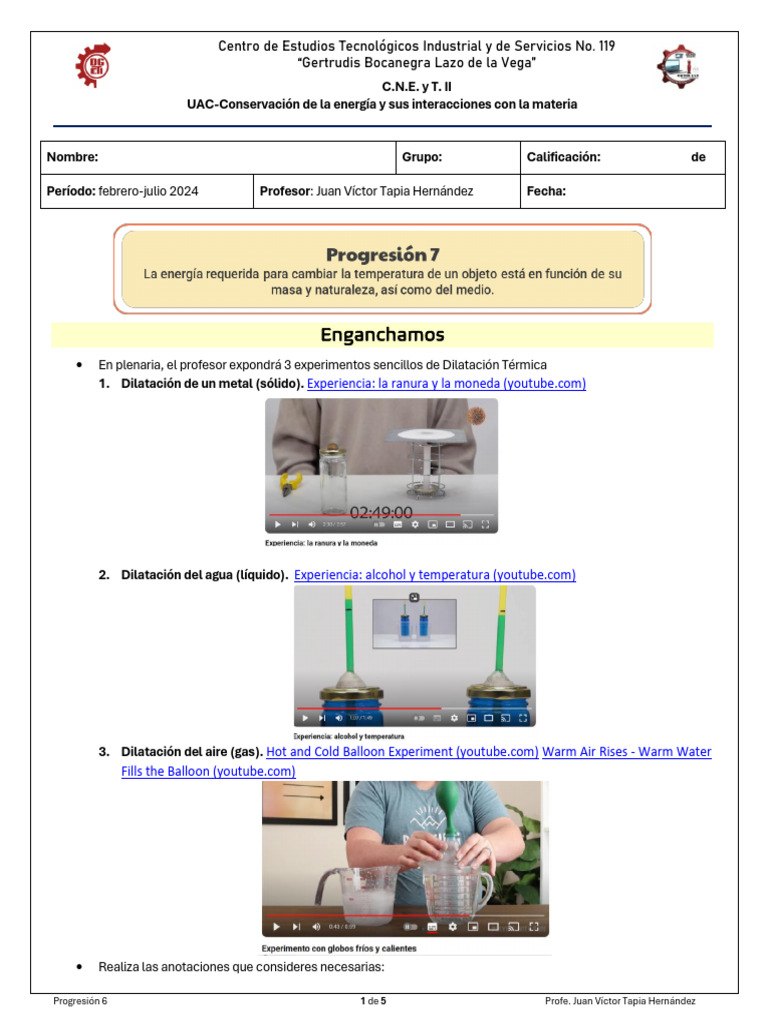 C-E 2024 Progresión 7-Enganche y Explora | PDF | Calor | Agua