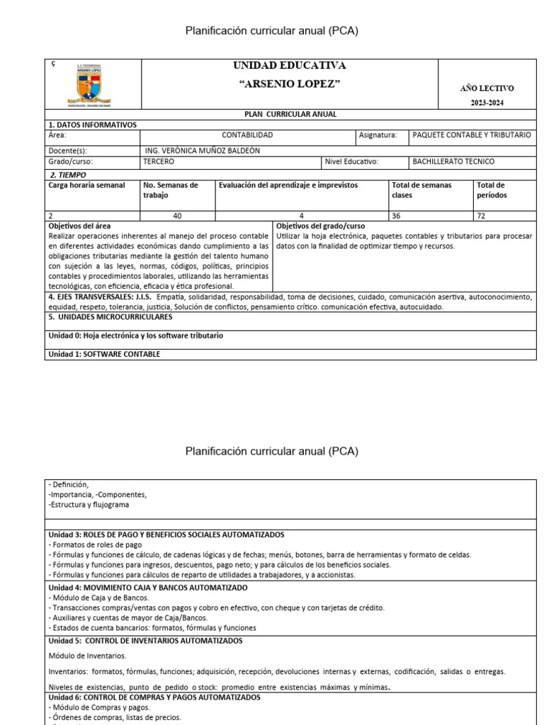 Plan Curricular Contable 2023-2024 | PDF | Contabilidad | Bancos