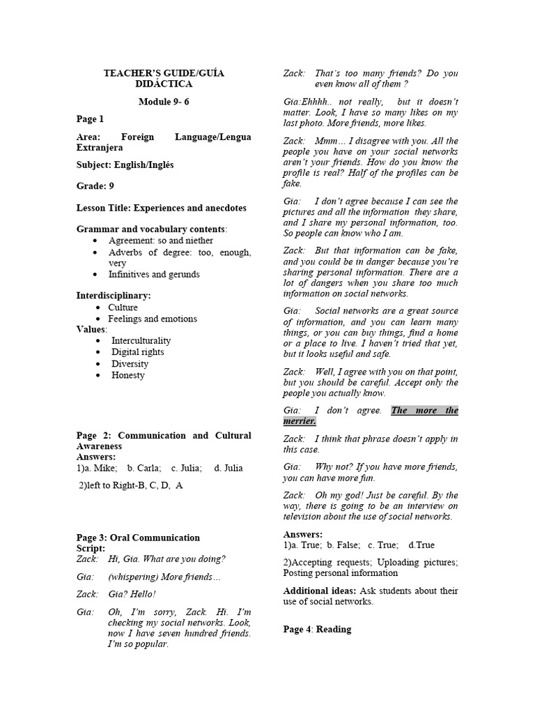 9-6 Teachers Guide-Ingles - Sept | PDF | Social Media | Popular Culture ...