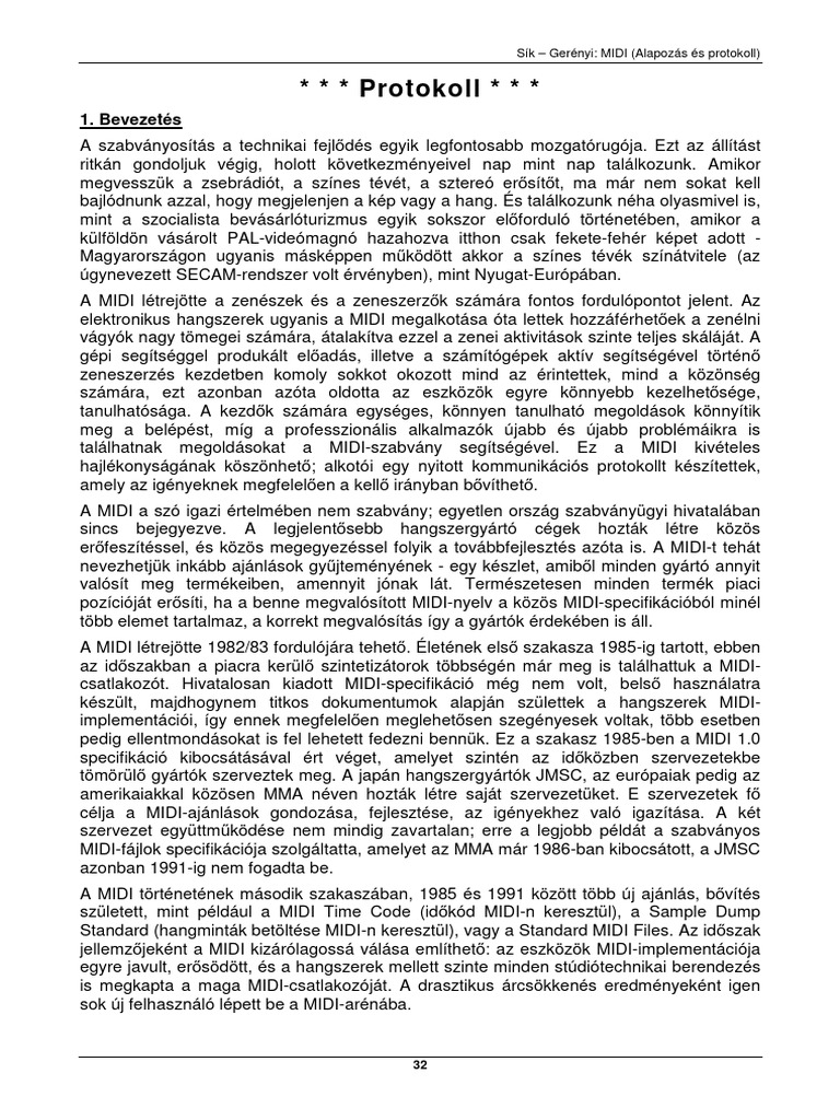 Gerényi Gábor - MIDI Protokoll | PDF