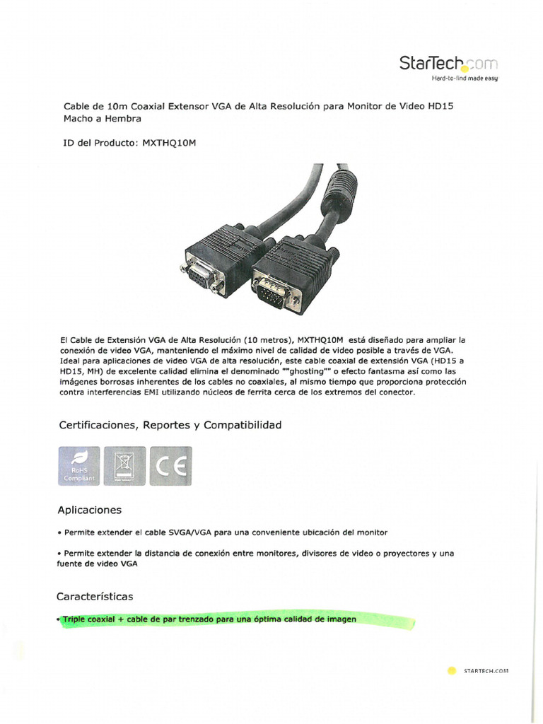 Ficha Técnica Cable de Tensión Vga de Alta Resolución | PDF