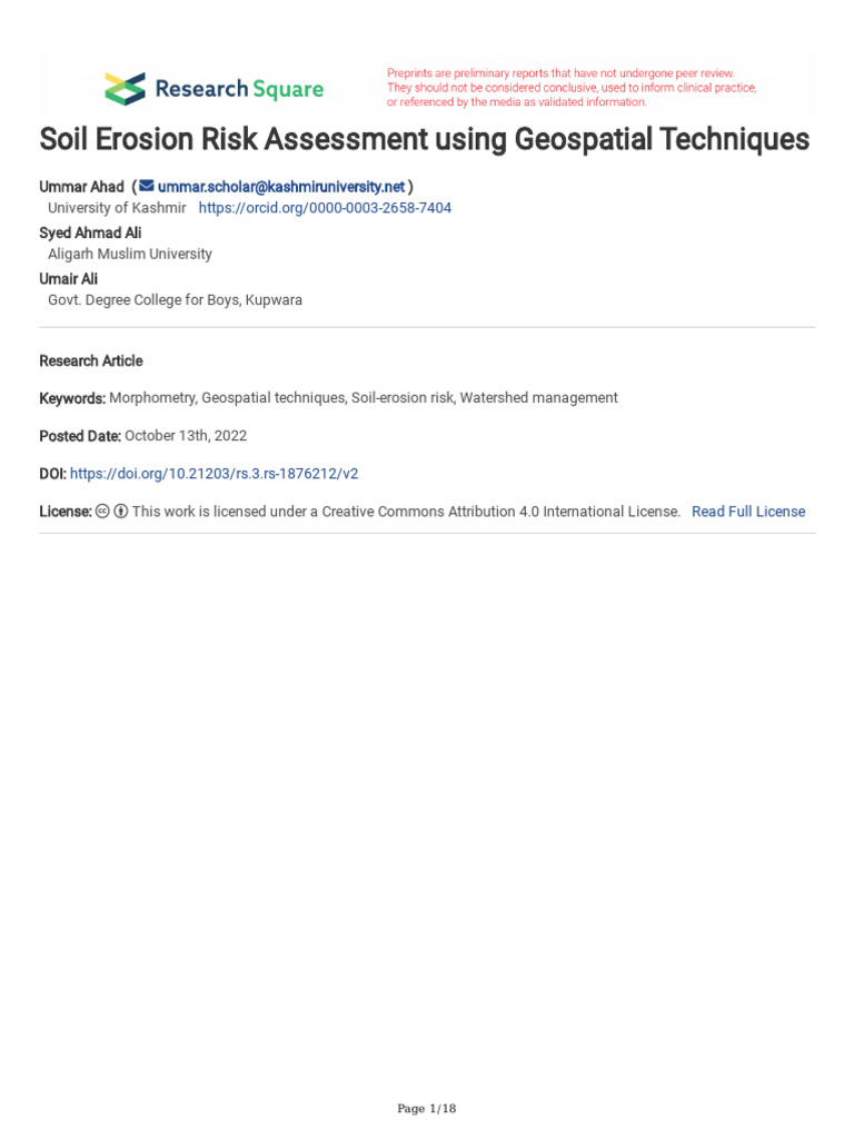 Soil Erosion Risk Assessment Using Geospatial Tech | PDF | Drainage ...